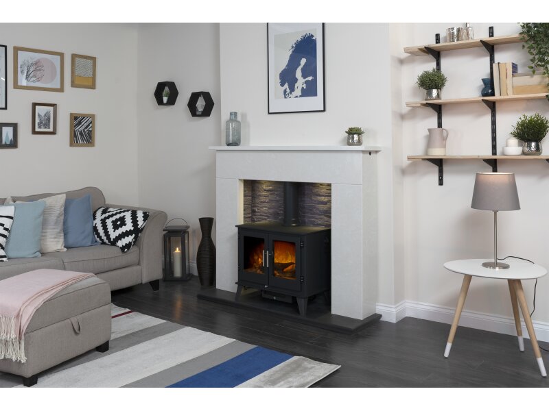 54″ Palma Marble Stove Suite in Perola with Lights & Atlas Stove ...