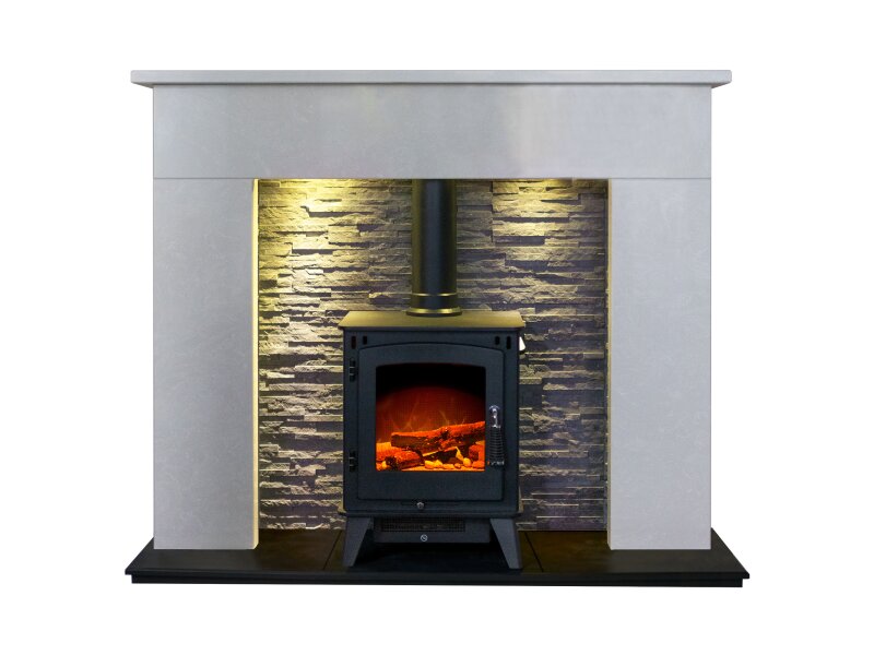 54″ Palma Marble Stove Suite in Perola with Lights & Ariel Stove ...