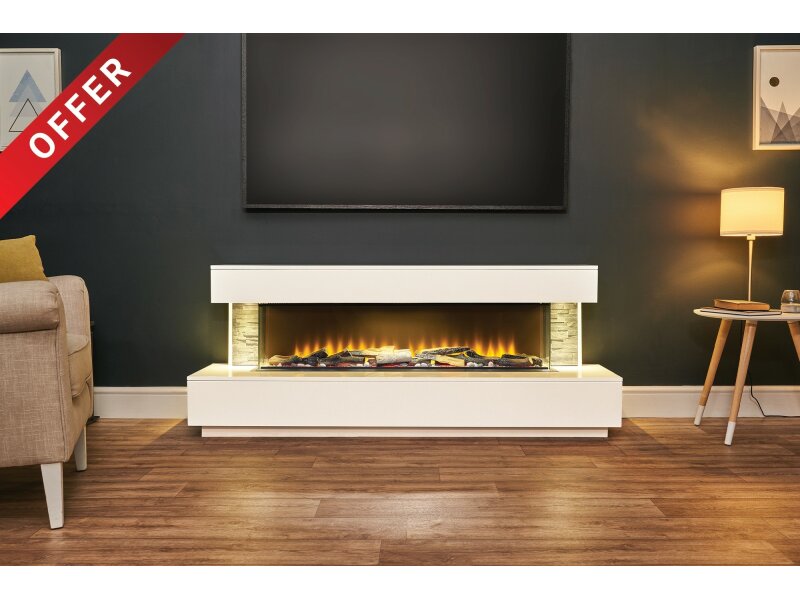 Alaska Marble Fireplace with OYSTER SIDES, Inferno 1250 Electric Fire ...