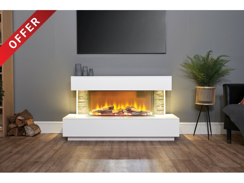 Alaska Marble Fireplace with OYSTER SIDES Inferno 750 Electric Fire, 50 ...