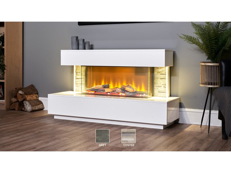 Alaska Marble Fireplace with OYSTER SIDES Inferno 750 Electric Fire, 50 ...