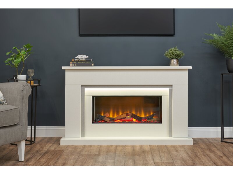54″ Novara in China White with the Inferno 750 Electric Fireplace Suite ...