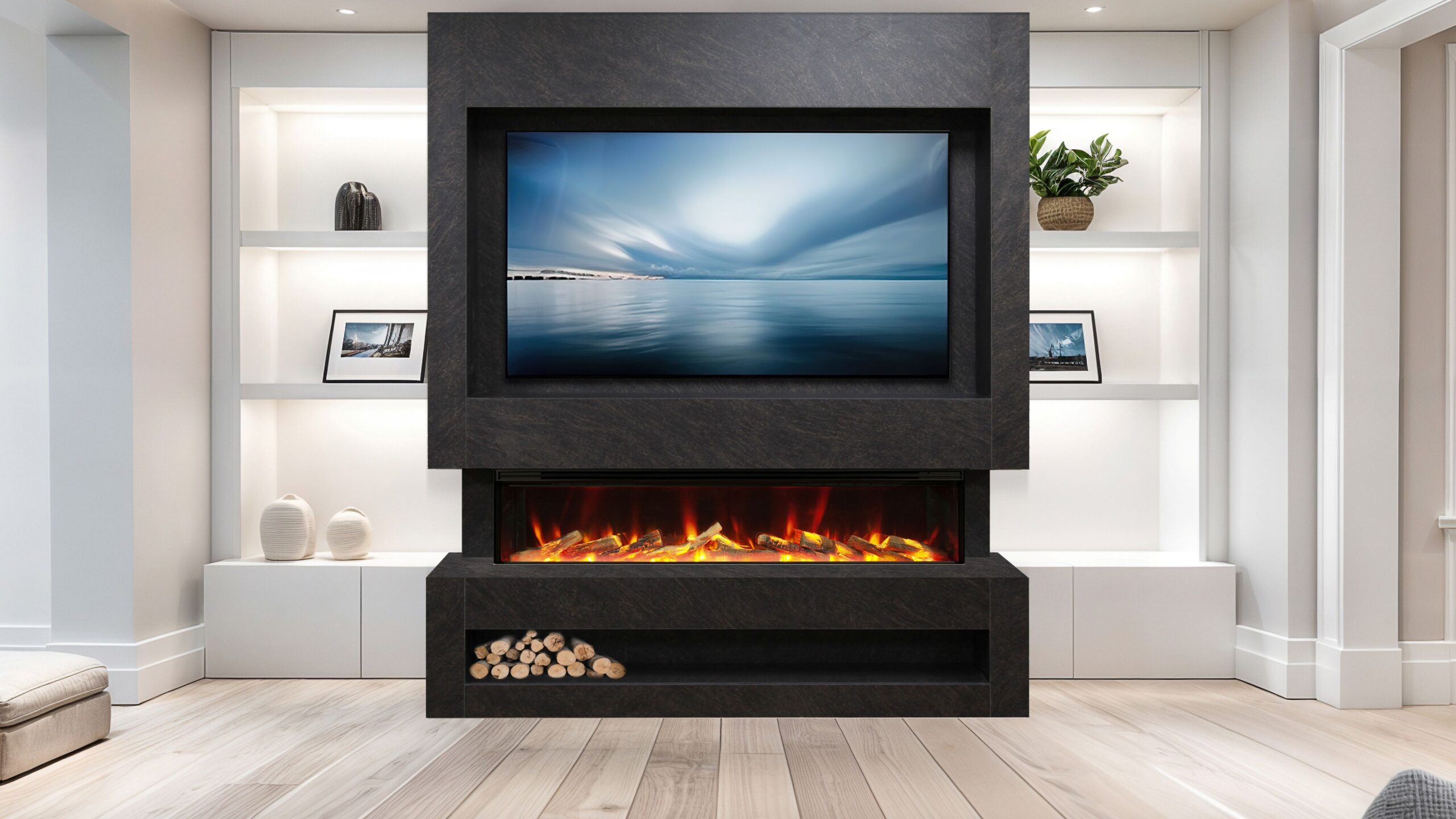 Celsi S1600 Media Wall White & Acoustic Oak, Or, Cupria Slate | Quality ...