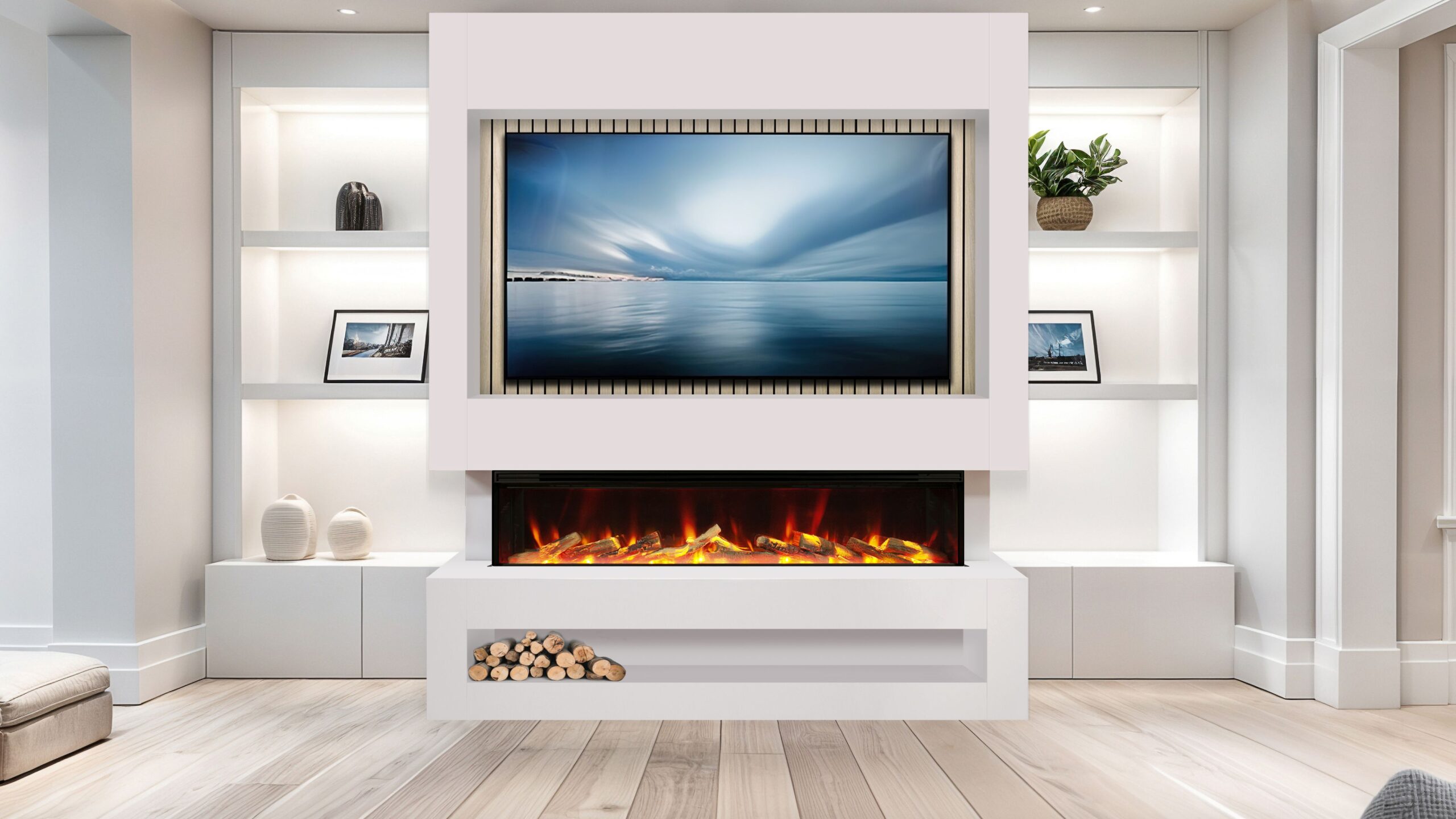 Celsi S1600 Media Wall White & Acoustic Oak, Or, Cupria Slate | Quality ...